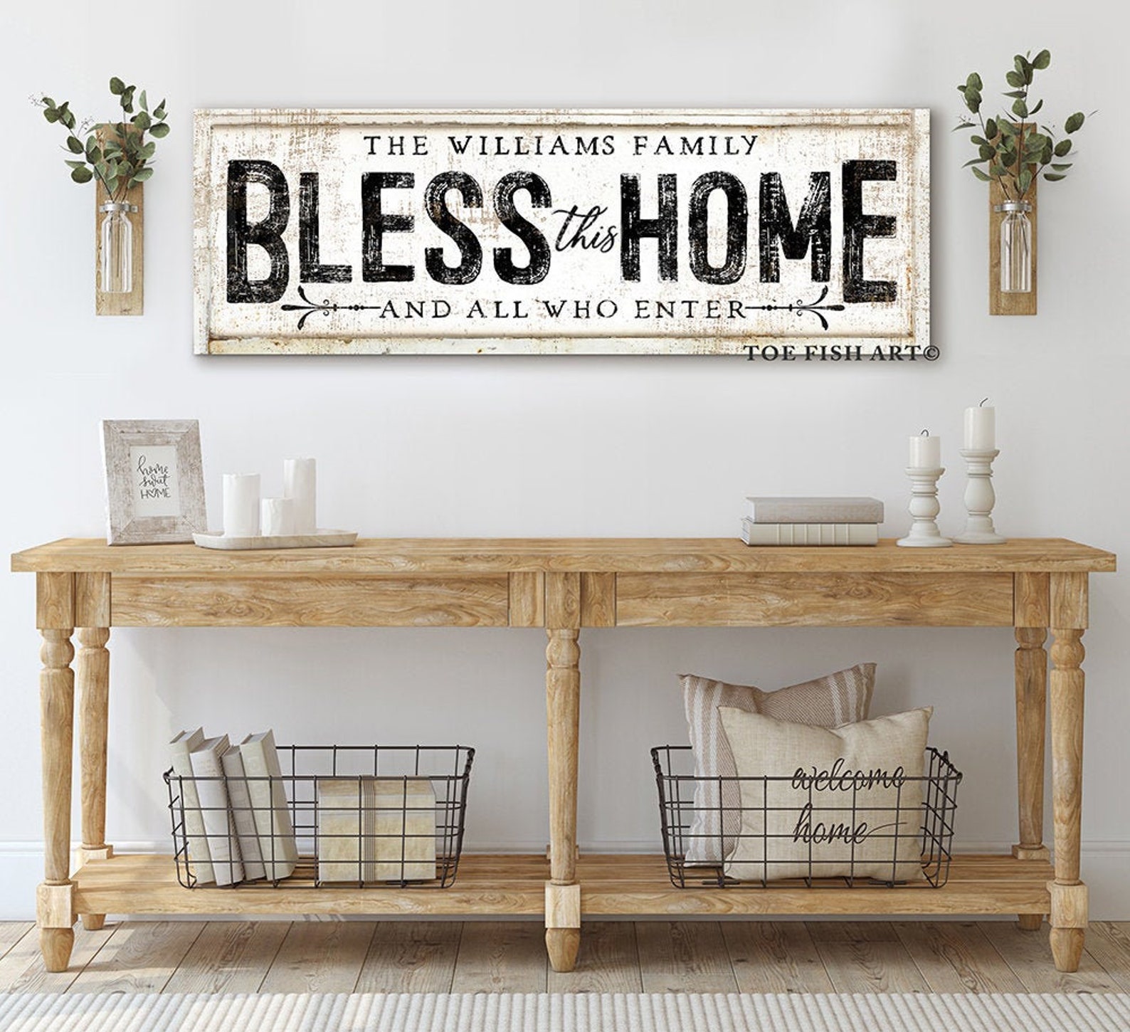 Bless This Home Sign Modern Farmhouse Wall Decor Family Name - Etsy