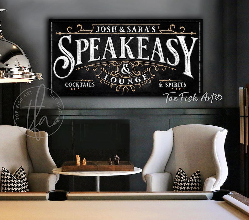 Speakeasy Bar Lounge Sign Man Cave Personalized Name Sign Custom Vintage Modern Farmhouse Wall ...