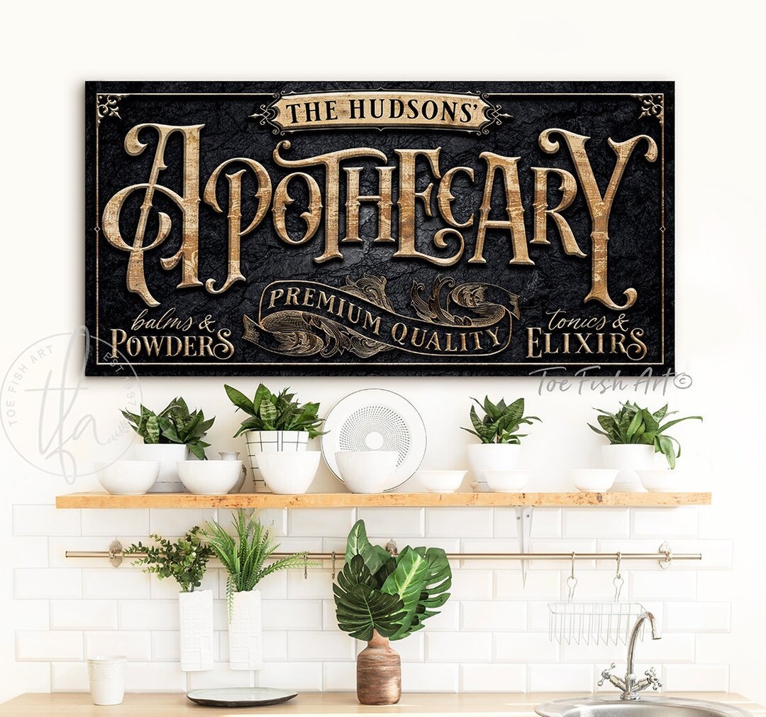 Apothecary Sign Rustic Farmhouse Wall Decor Personalized Last Name Sign ...