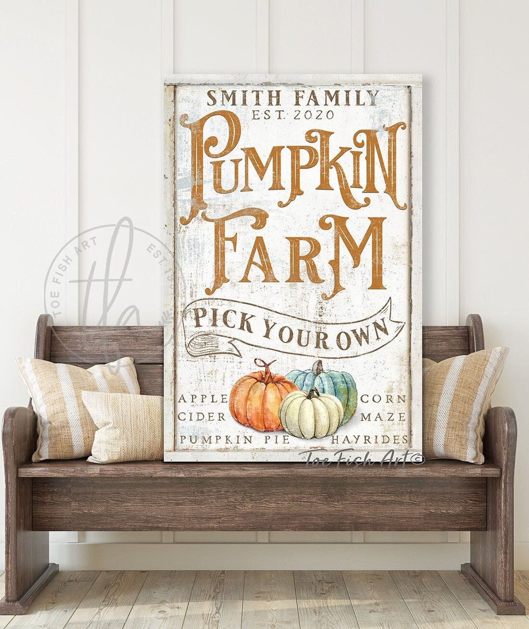 Personalized Pumpkin Farm Sign – Rustic Fall Decor, Family Name, Modern ...