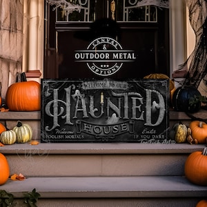 Haunted House Halloween Sign - Personalized, Spooky, Gothic Home Decor ...