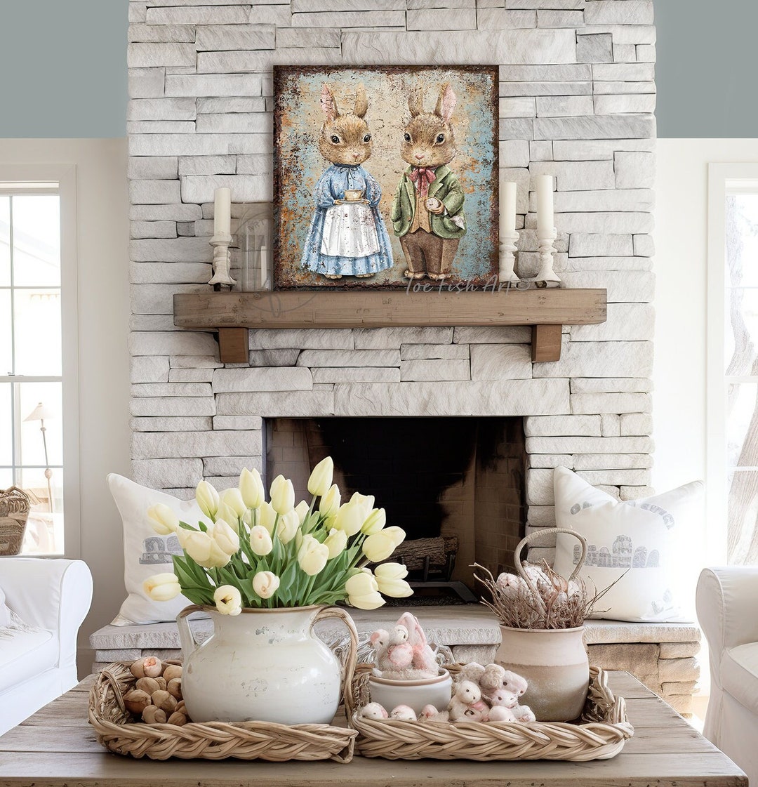 Easter Decoration Vintage Inspired Bunny Rabbit Sign Rustic Wall Art ...