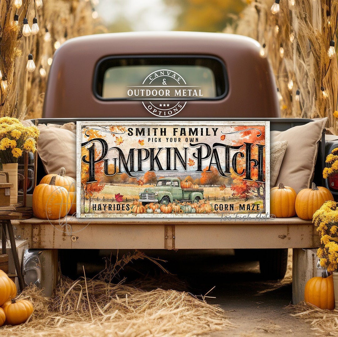 Personalized Pumpkin Patch Sign – Rustic Fall Family Name Decor, Modern ...