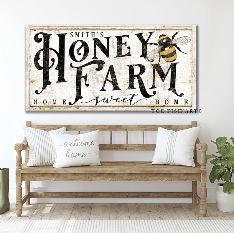 Home Sweet Home Sign Honey Bee Farm Sign Modern Farmhouse Wall | Etsy