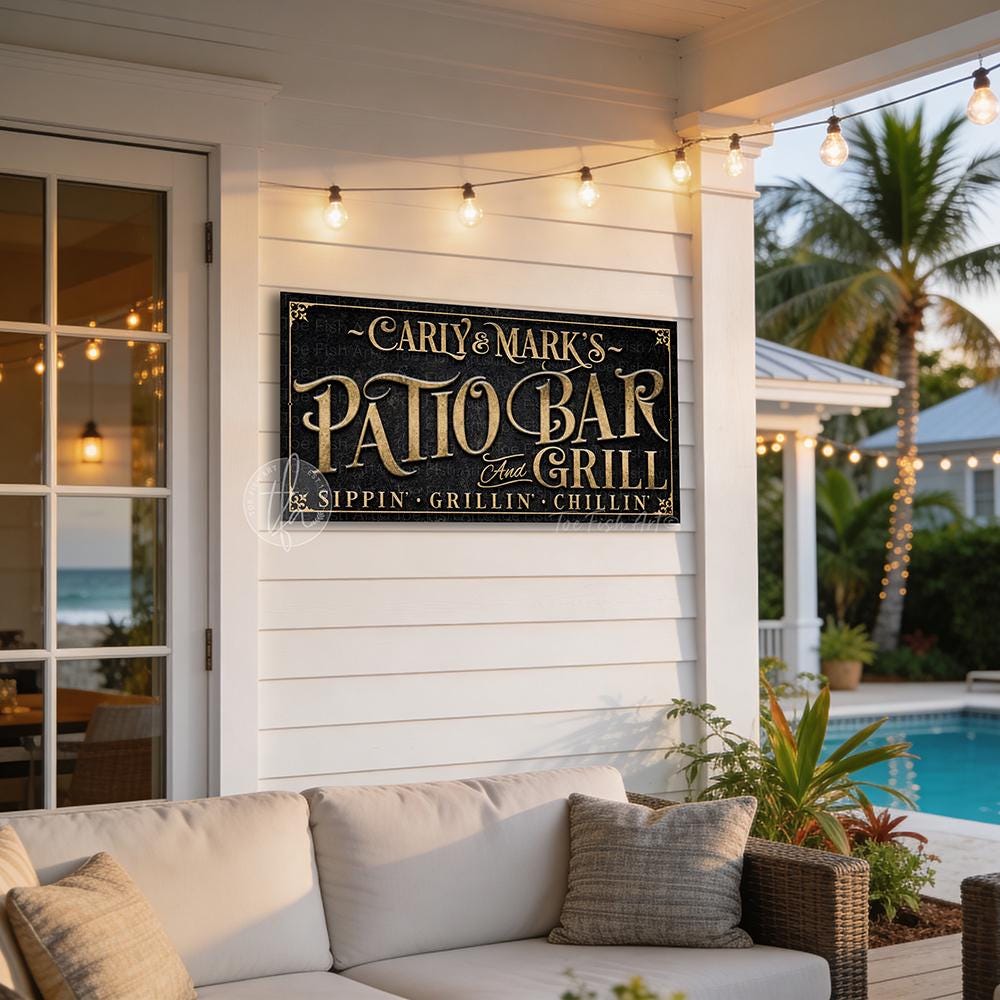 Personalized Patio Bar and Grill Sign - Custom Family Name Outdoor Bar ...