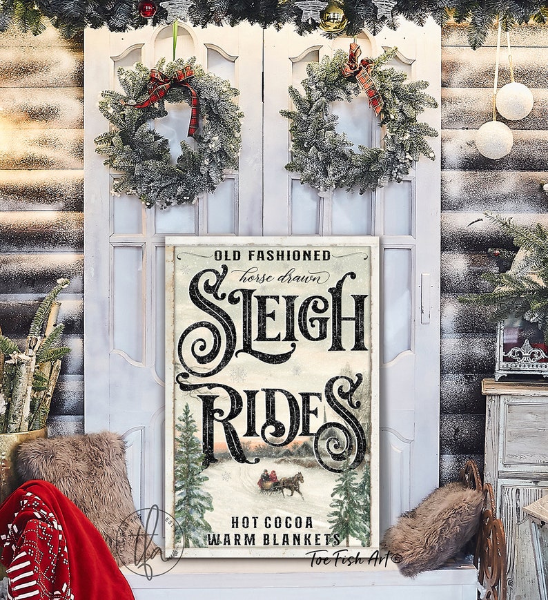 Sleigh Rides Sign Rustic Christmas Decor Modern Farmhouse Wall Decor ...