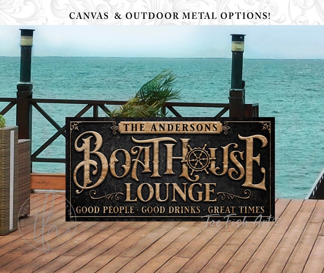 Personalized Boat House Sign Lake River Lounge Wall Decor Family Name ...