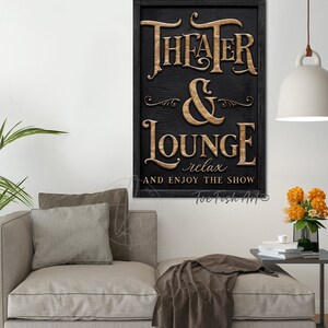 Theater & Lounge Large Rustic Wall Art Movie TV Room Sign Modern ...
