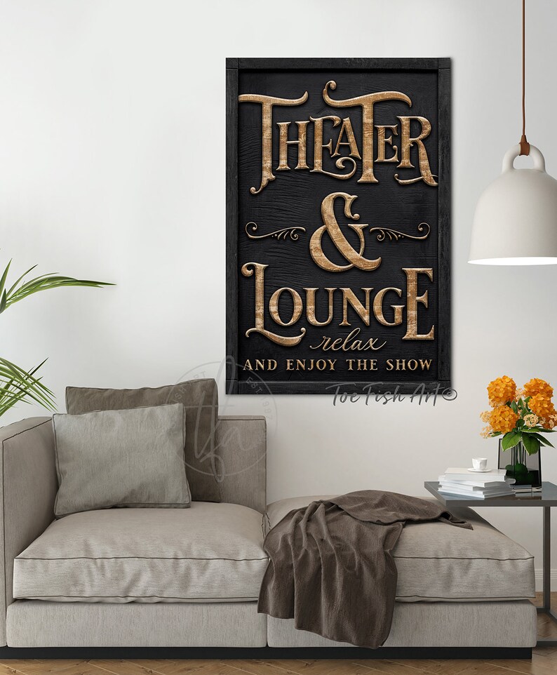Theater & Lounge Large Rustic Wall Art Movie TV Room Sign - Etsy