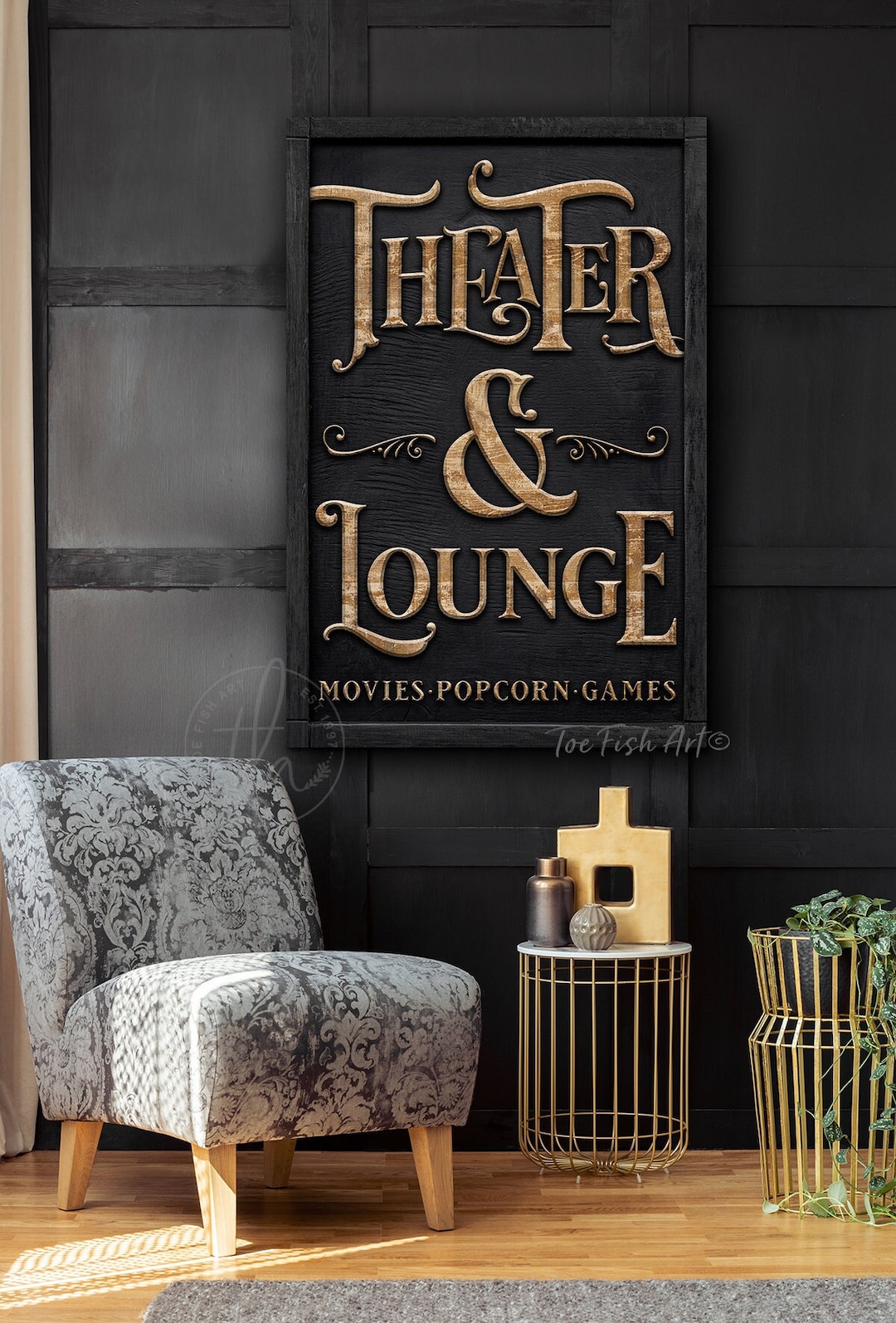Theater & Lounge Large Rustic Wall Art Movie TV Room Sign Modern ...