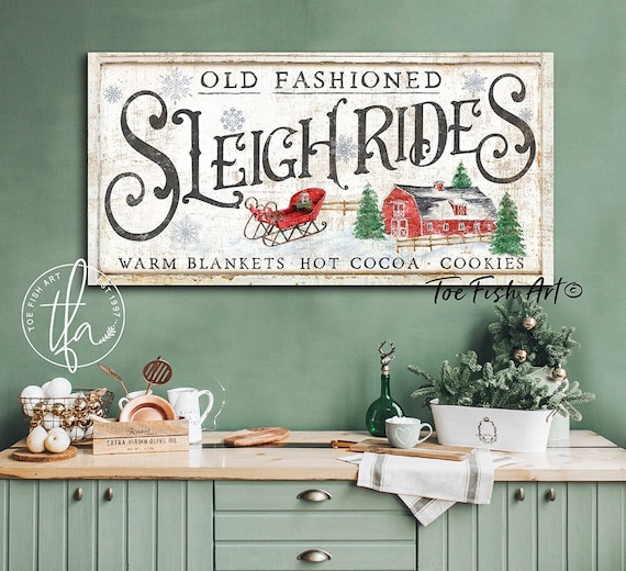 Sleigh Rides Sign Christmas Holiday Home Decor Art Old | Etsy