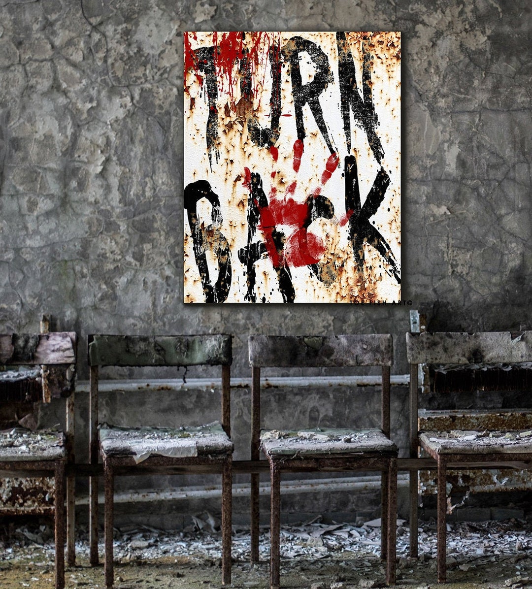 Creepy Halloween Wall Art – Rustic Turn Back Sign, Industrial Canvas ...