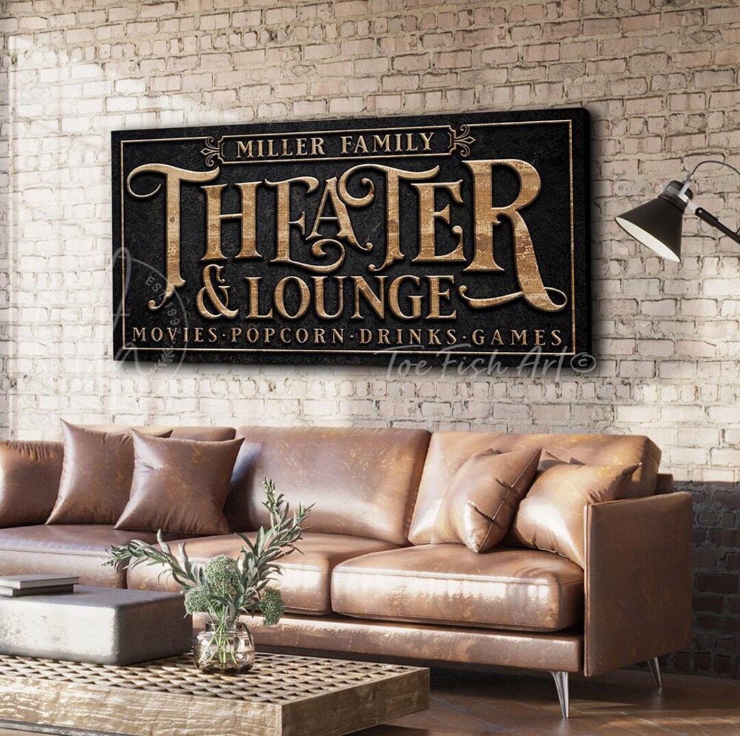 Personalized Theater & Lounge Large Rustic Wall Art Movie TV Room Sign ...
