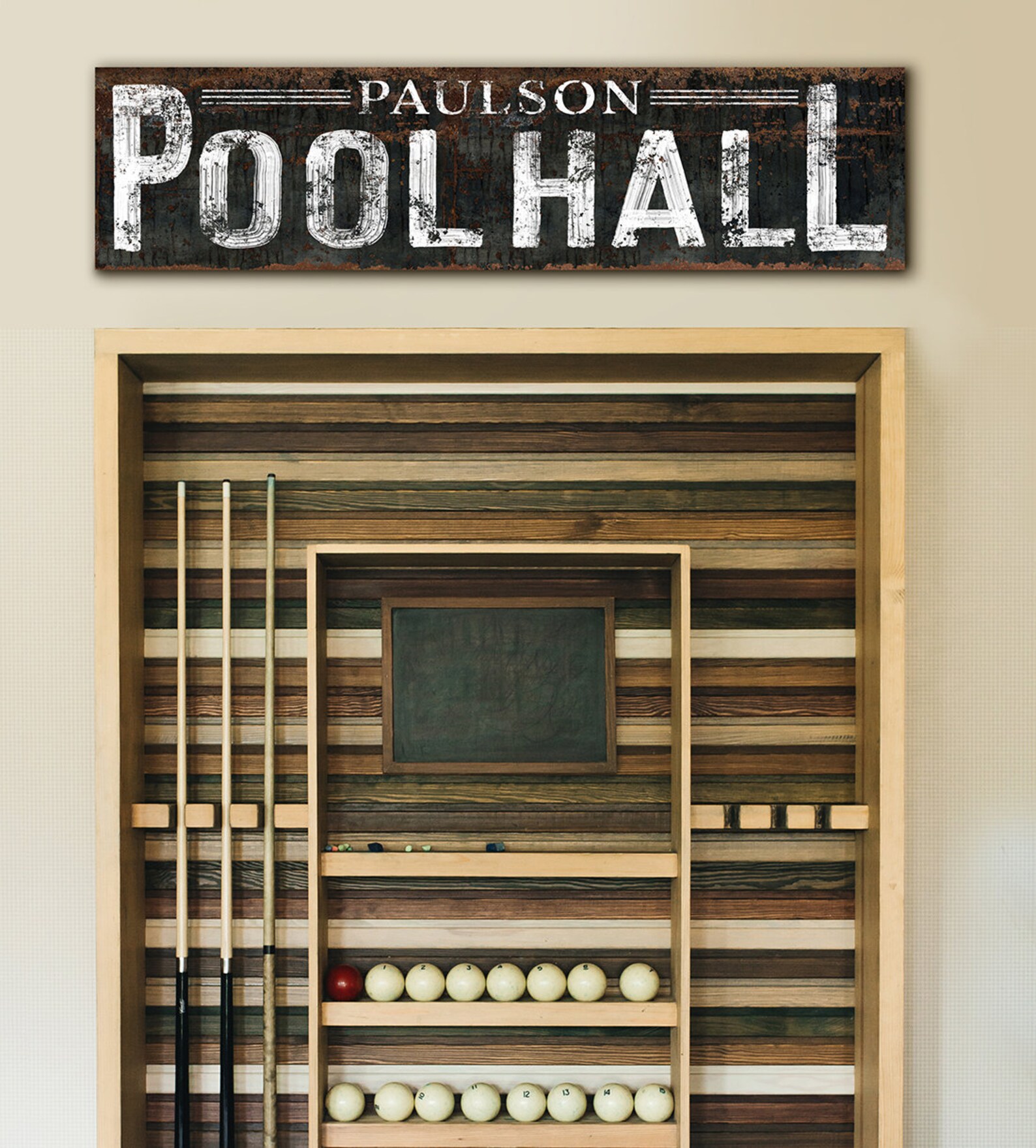 Pool Hall Sign Modern Farmhouse Wall Decor Last Name Established Large ...