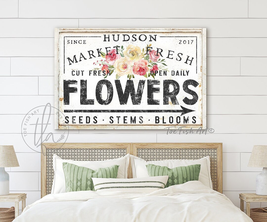 Flower Market Sign Custom Family Name Sign Vintage Farmhouse Wall Decor ...