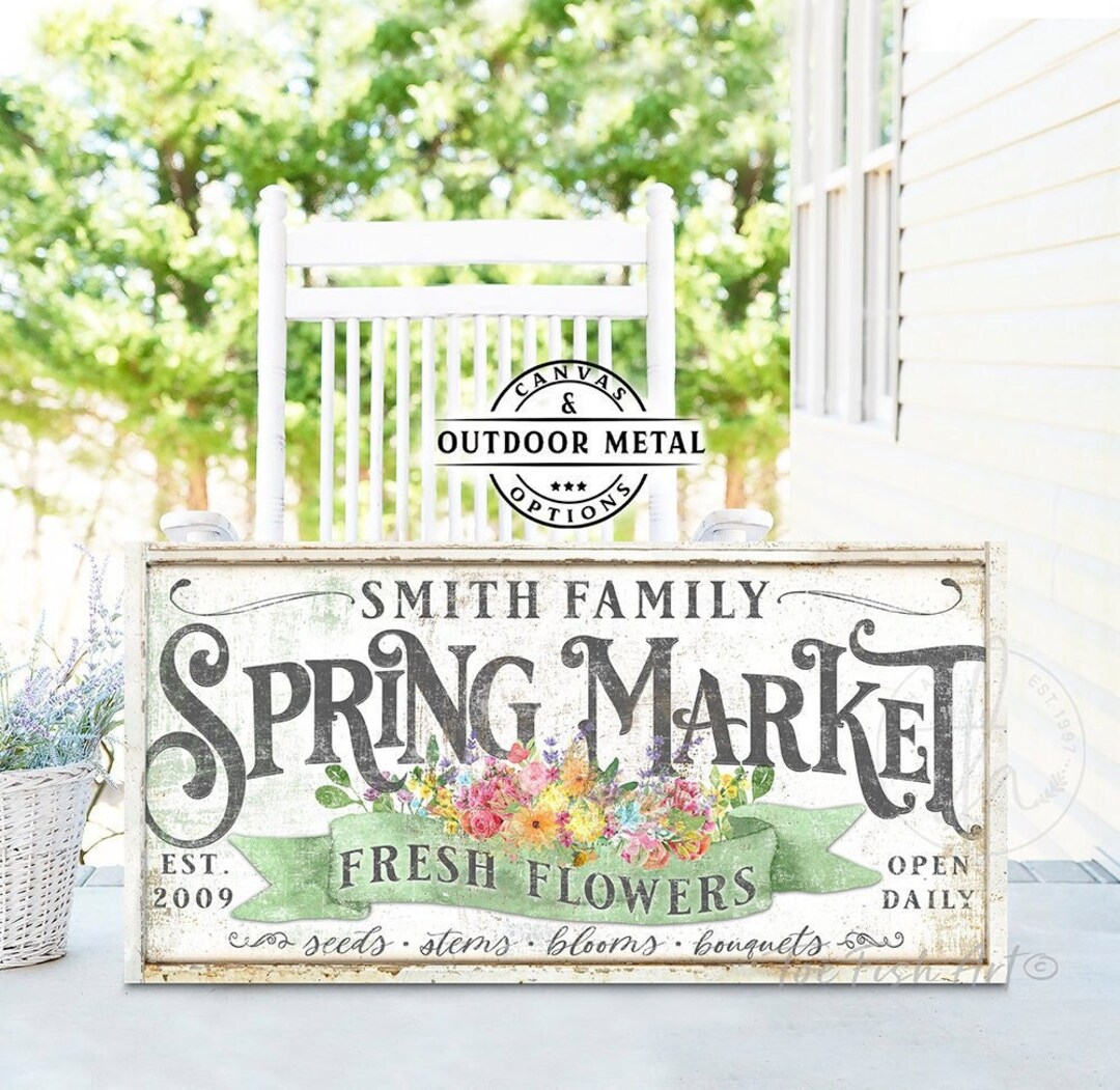 Spring Market Sign Custom Family Name Sign Vintage Farmhouse Wall Decor ...
