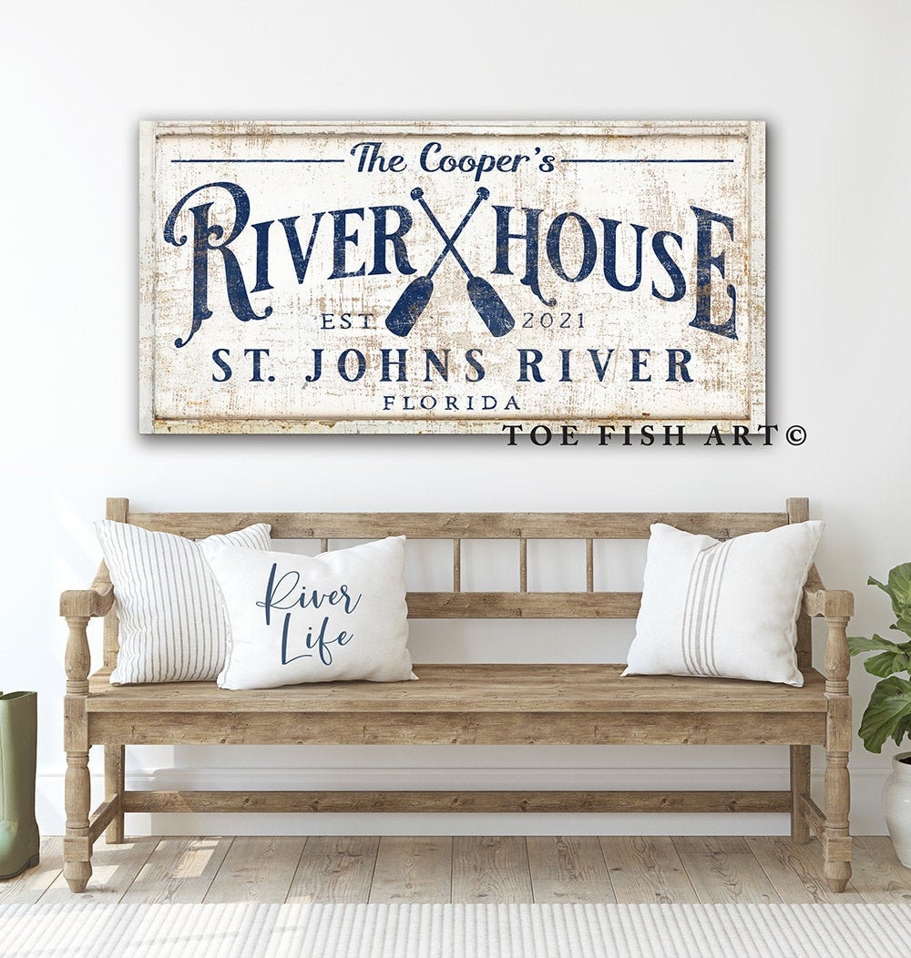 Custom River House Sign Modern Farmhouse Wall Decor Family Name Sign ...