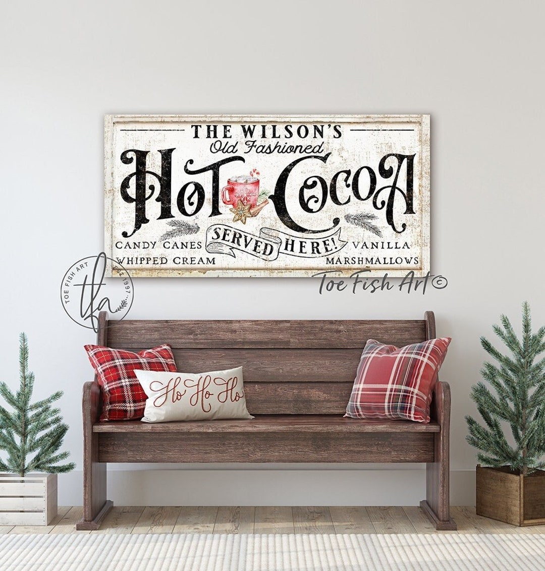 Hot Cocoa Sign Rustic Christmas Modern Farmhouse Wall Decor Family Name ...