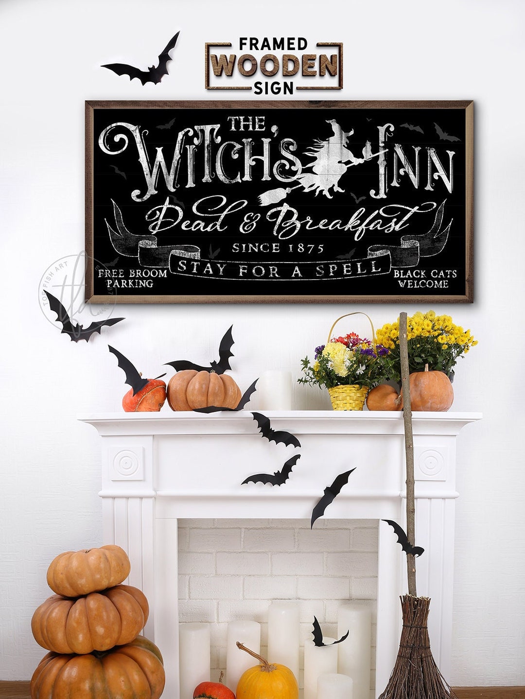 WOOD SIGN! Halloween Sign Witch's Inn Bed & Breakfast Framed Halloween ...