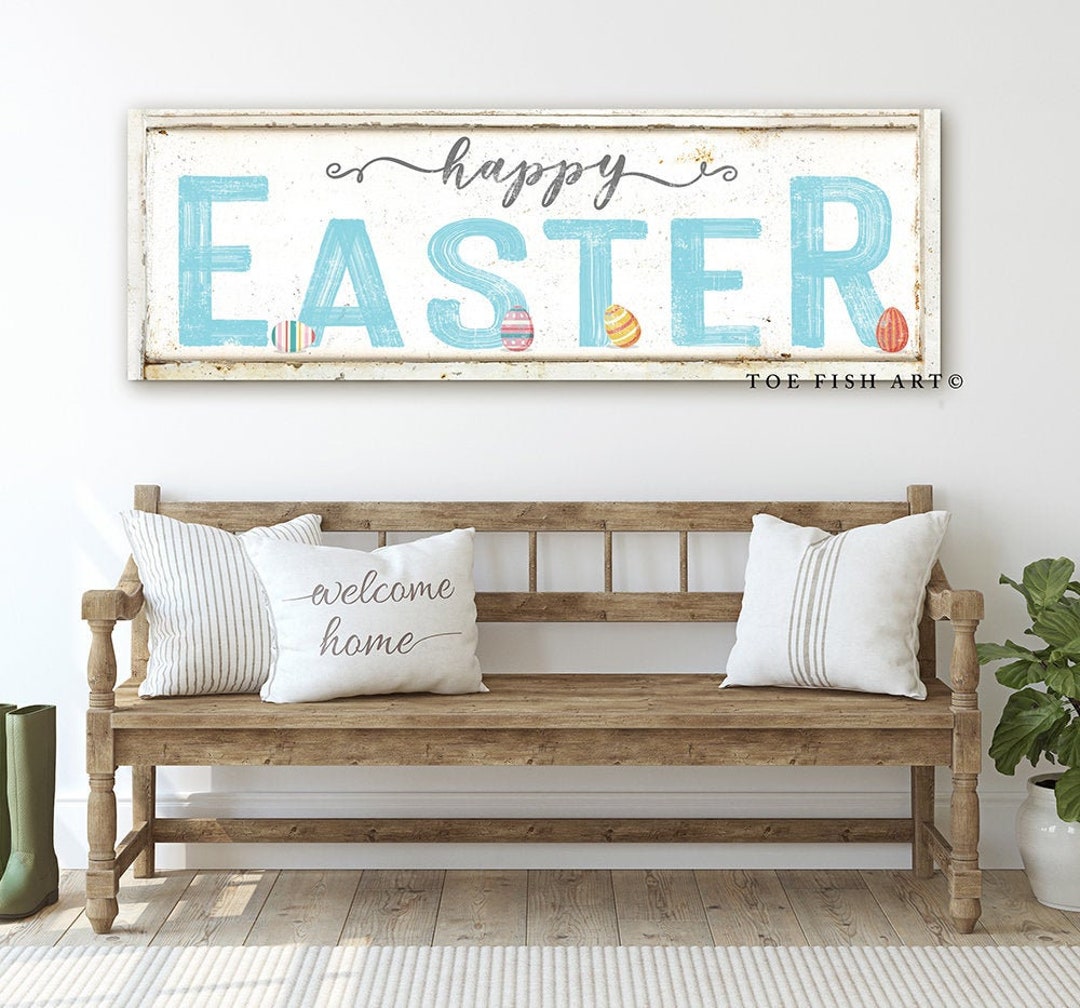 Happy Easter Sign Modern Farmhouse Wall Decor Easter Eggs Sign Bunny ...