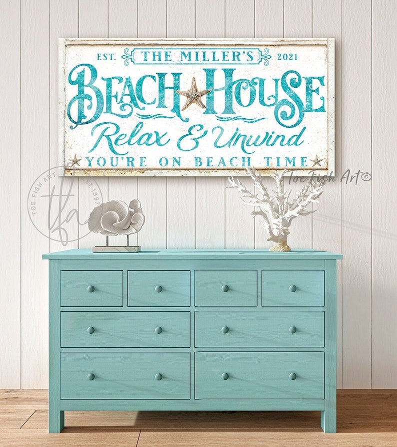 Custom Beach House Personalized Sign Modern Farmhouse Wall | Etsy