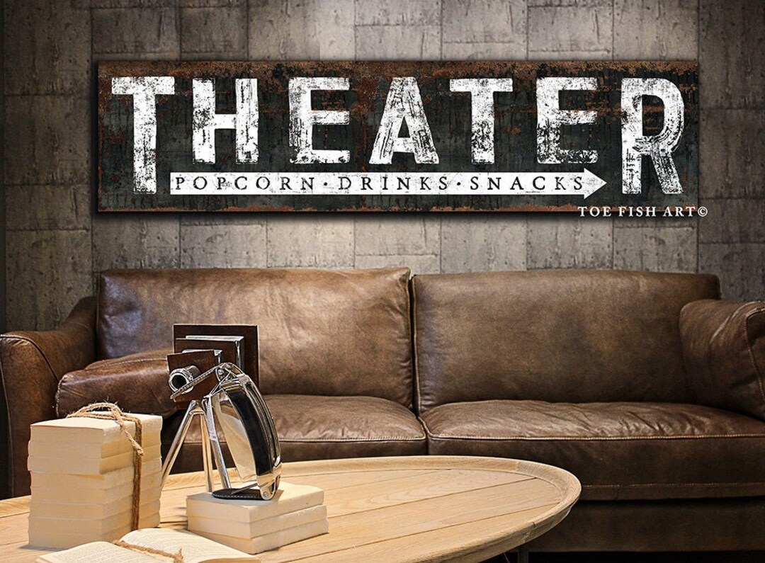 Modern Farmhouse Wall Decor Family Theater Sign Large Rustic Wall Art ...