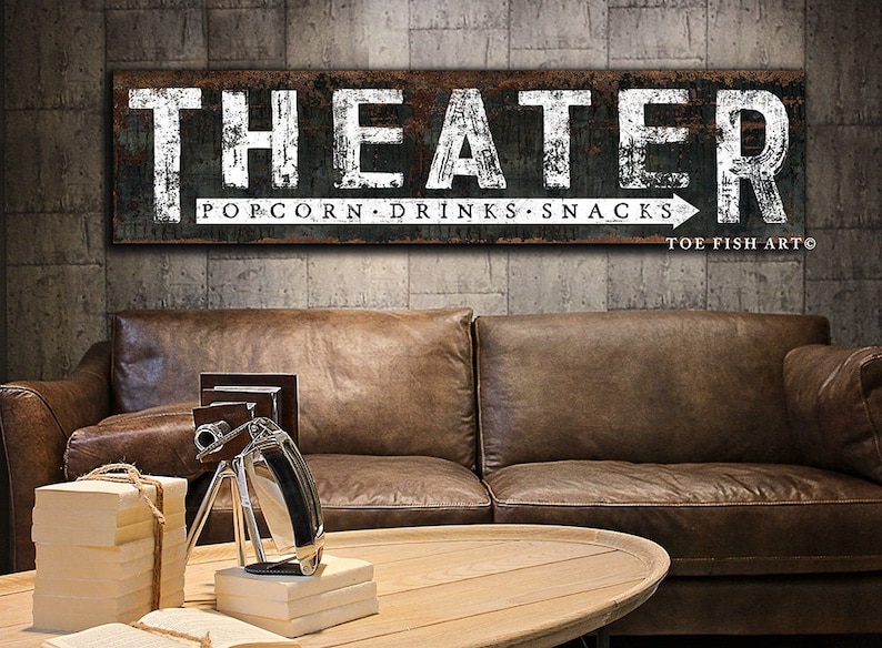 Modern Farmhouse Wall Decor Family Theater Sign Large Rustic Wall Art ...