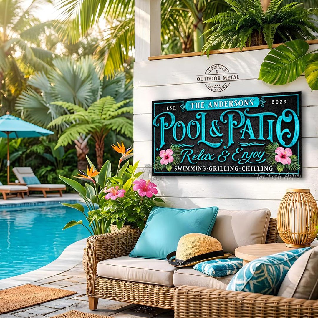 Personalized Pool Patio Sign – Tropical Poolside Wall Decor, Family ...