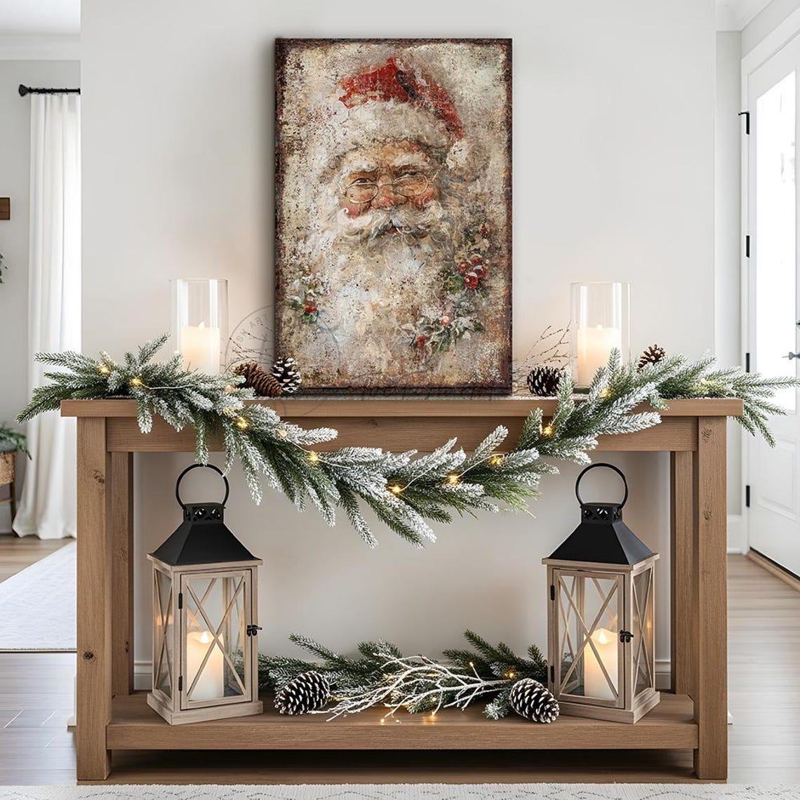 Vintage Santa Claus Sign – Rustic Christmas Holiday Wall Art, Modern ...