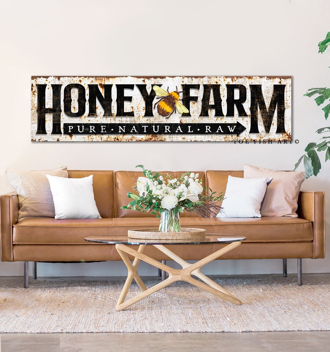 Modern Farmhouse Wall Decor Rustic Chic Farm Fresh Honey Sign Bee Art ...