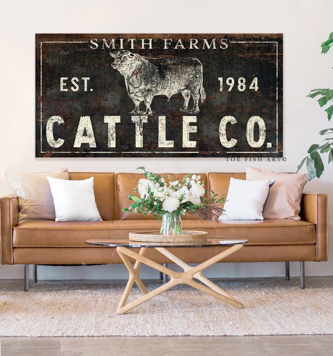 Modern Farmhouse Wall Decor Cattle Company Last Name Established Family ...