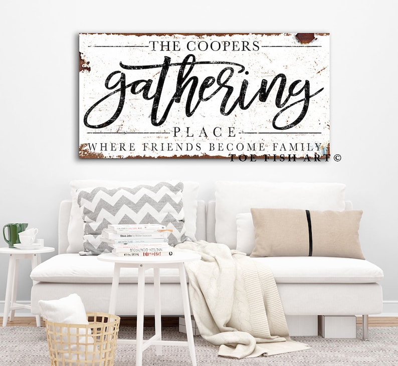 The Gathering Place Sign Custom Last Name Established Sign Personalized ...