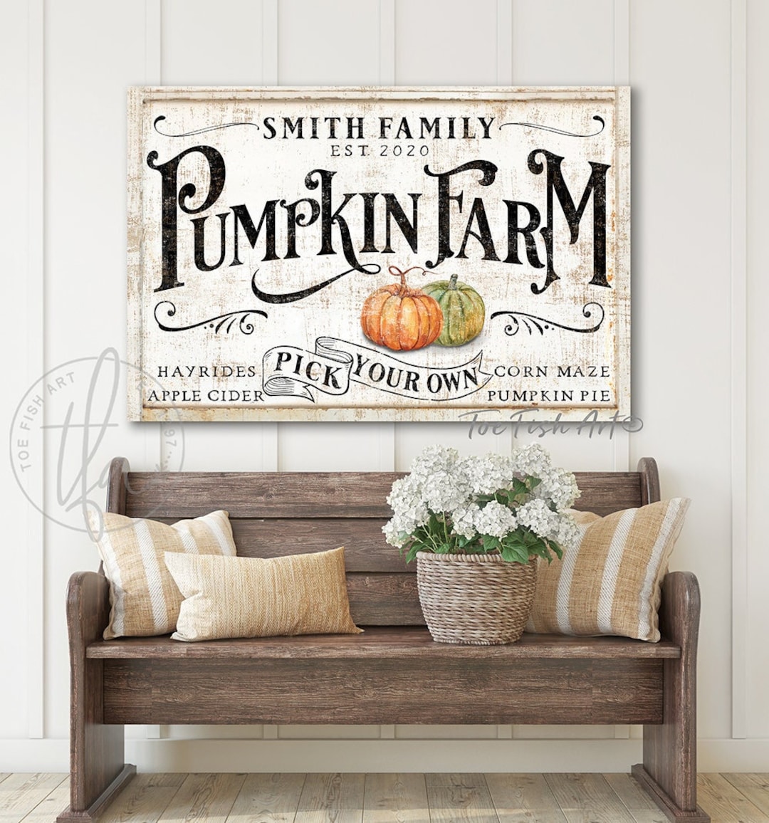 Personalized Pumpkin Farm Sign – Rustic Fall Family Name & Date Wall ...