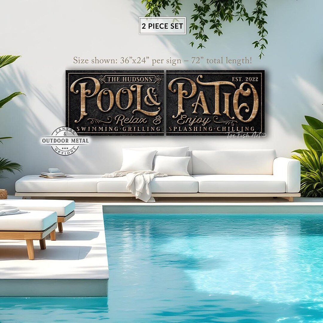 Personalized Pool & Patio Sign 2 Piece SET Backyard Bar and Grill ...
