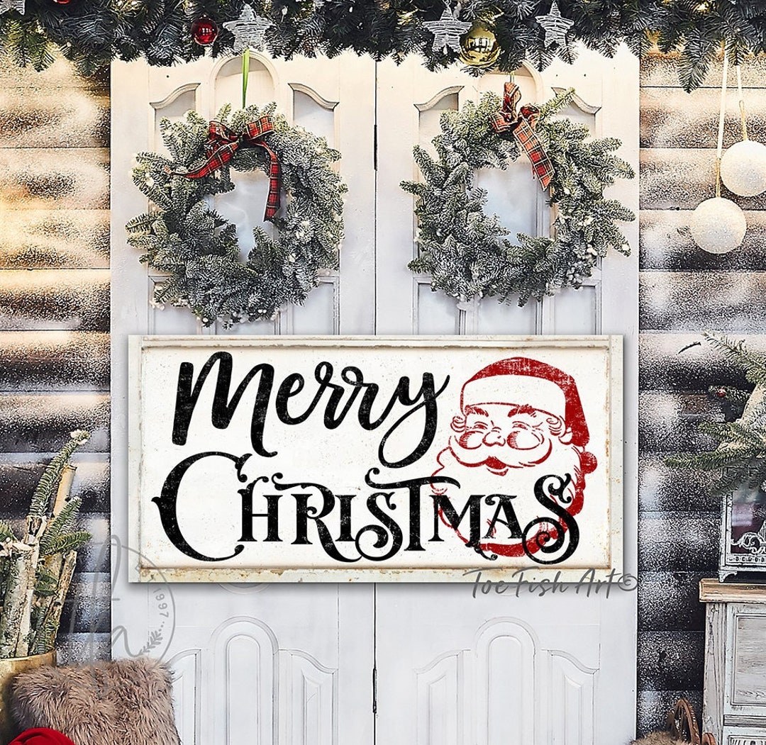 Vintage Merry Christmas Sign Farmhouse Wall Decor Holiday Wall Art ...
