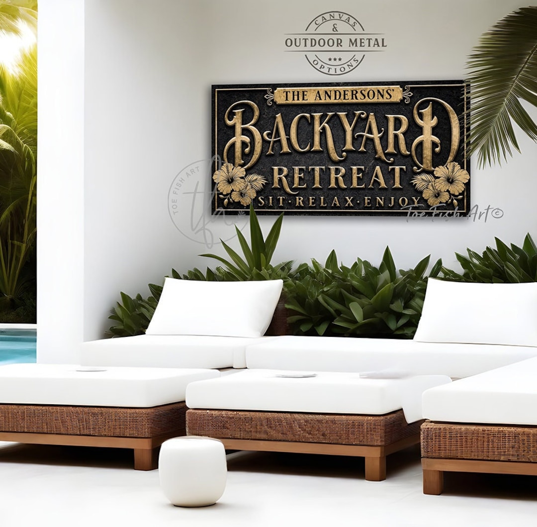 Personalized Backyard Sign Backyard Retreat Patio Deck Porch Art Bar ...