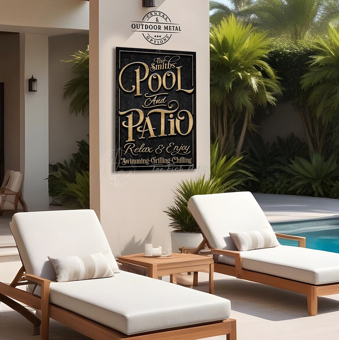 Personalized Pool & Patio Sign Custom Pool Art Family Name Summer Patio ...