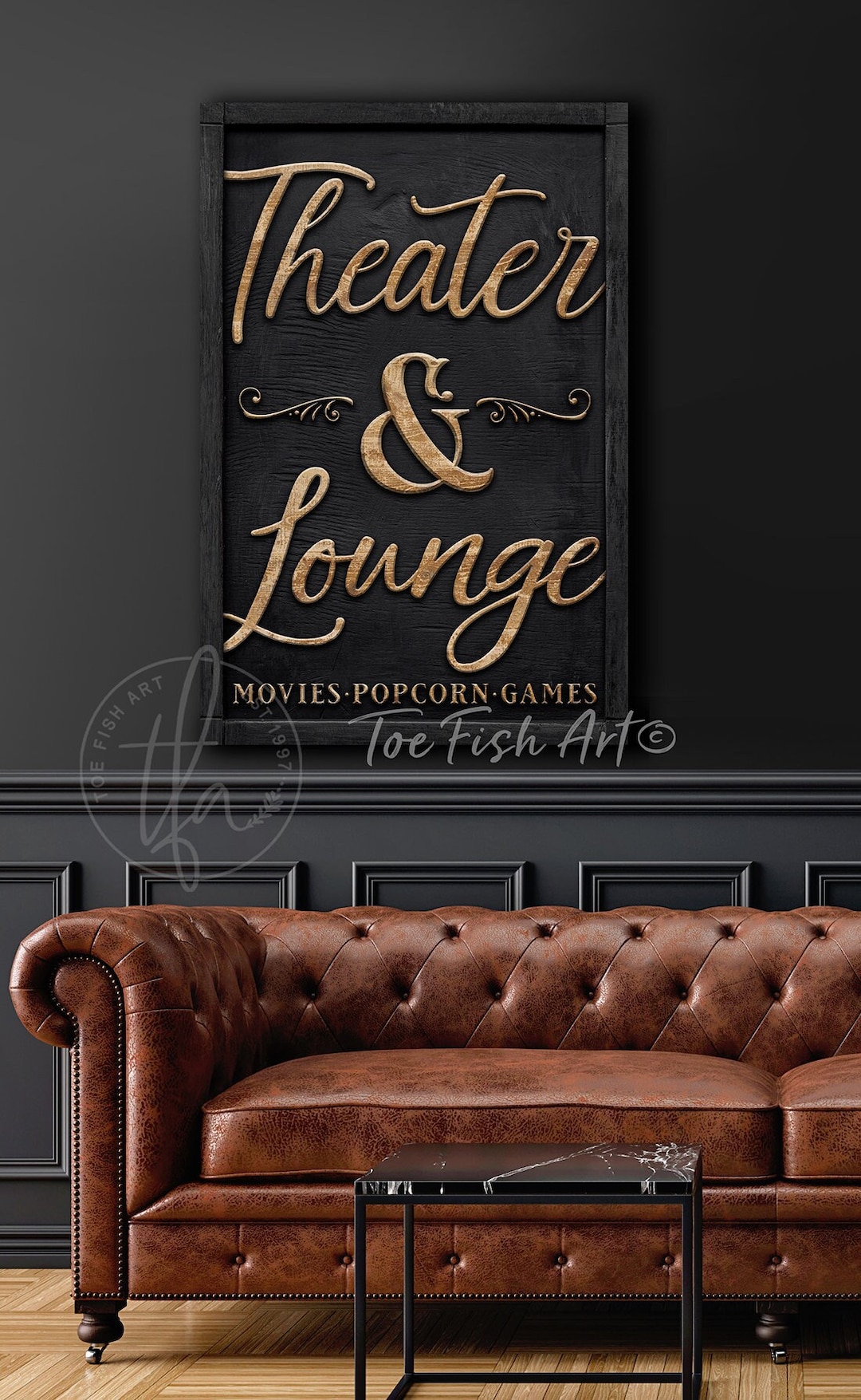 Theater & Lounge Large Rustic Wall Art Movie TV Room Sign Modern ...