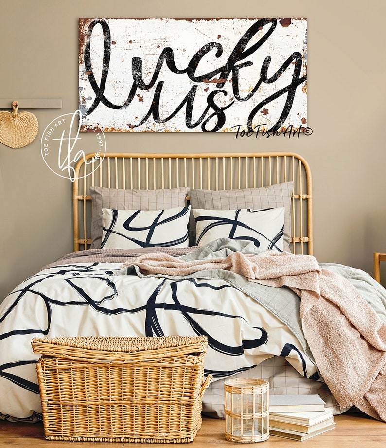 Modern Farmhouse Wall Decor Lucky Us Over the Bed Sign Large | Etsy