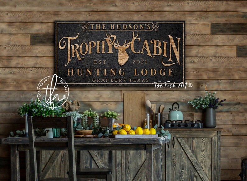 Hunting Lodge Hunt Club Sign Modern Farmhouse Wall Decor Man Cave ...