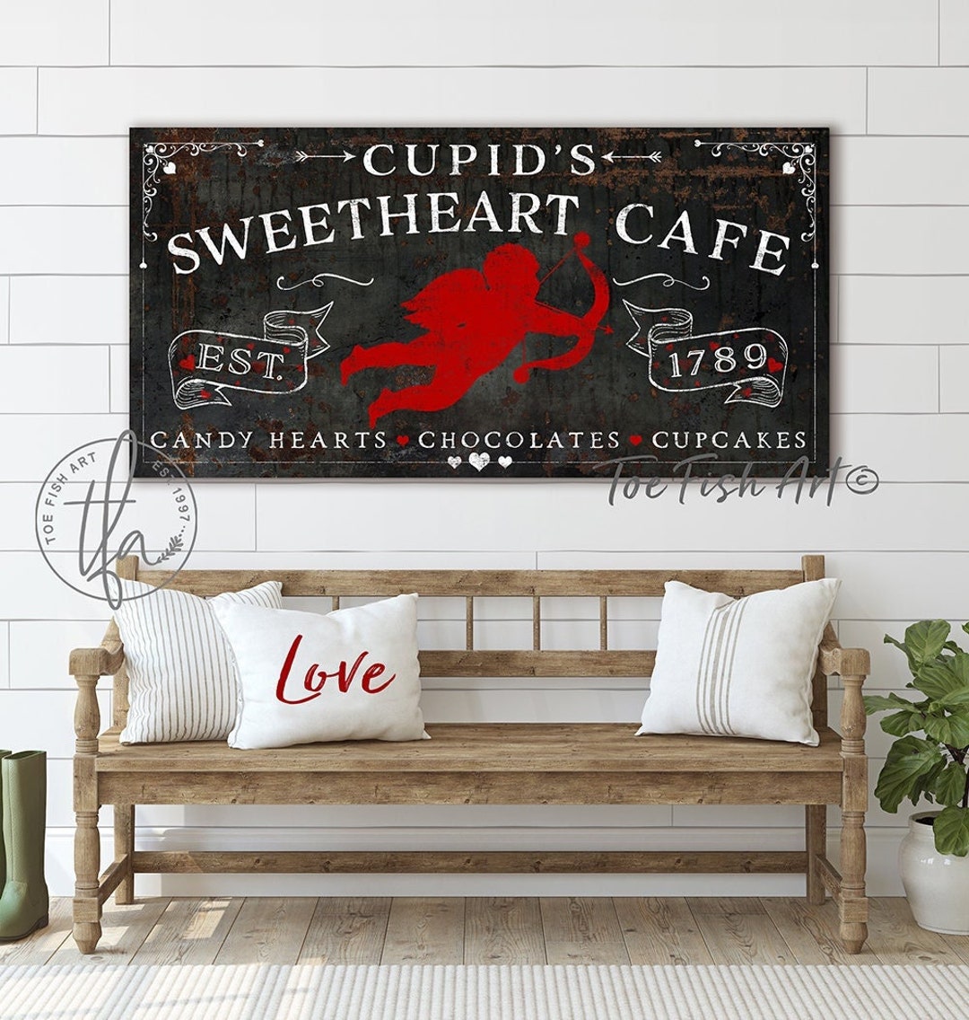 Cupid's Sweetheart Cafe Valentines Day Sign Modern Farmhouse Wall Decor ...