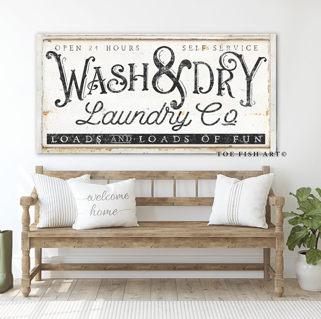 Modern Farmhouse Wall Decor Laundry Sign Wash & Dry Rustic Chic Self ...