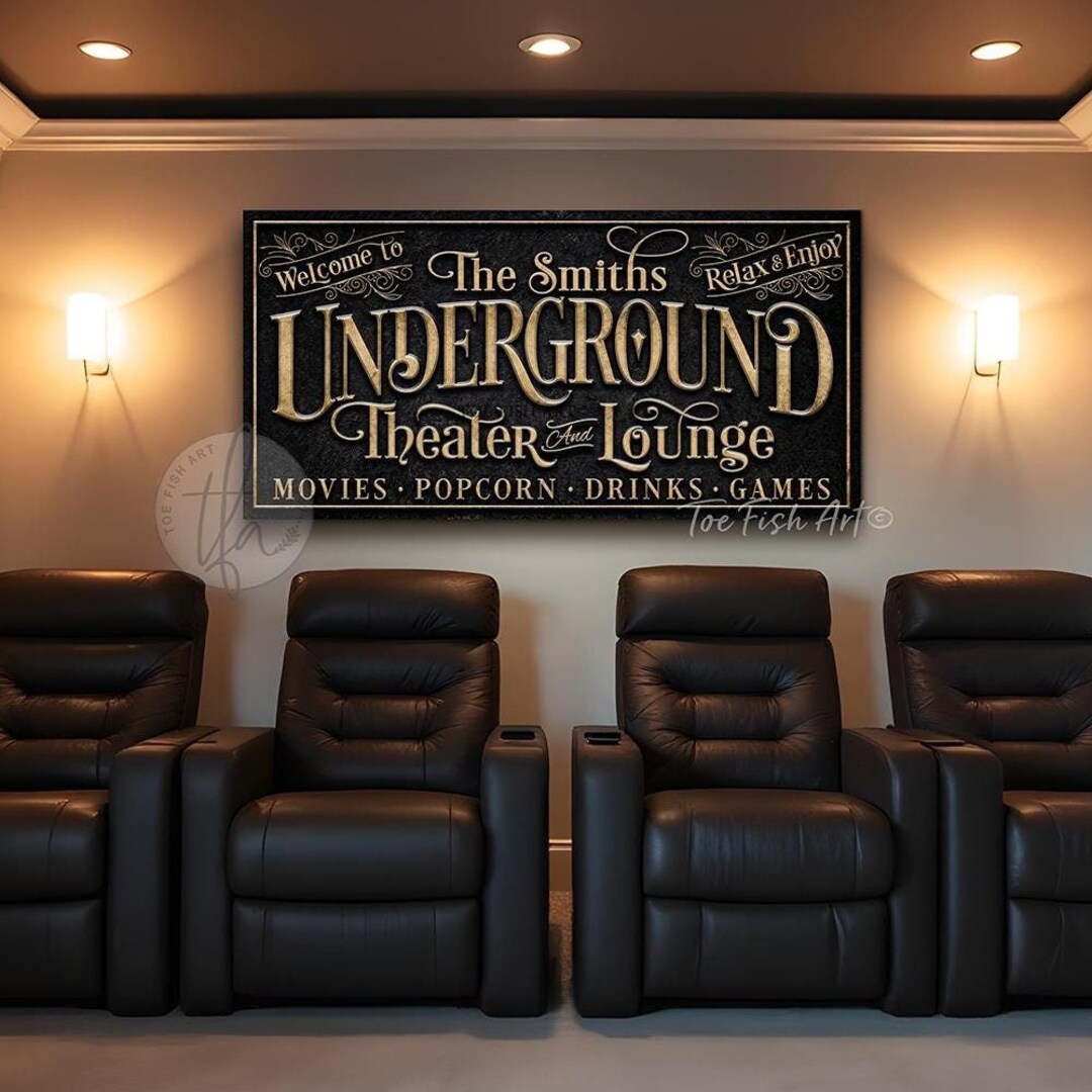Theater Lounge Sign Large Personalized Custom Family Name Wall Art ...