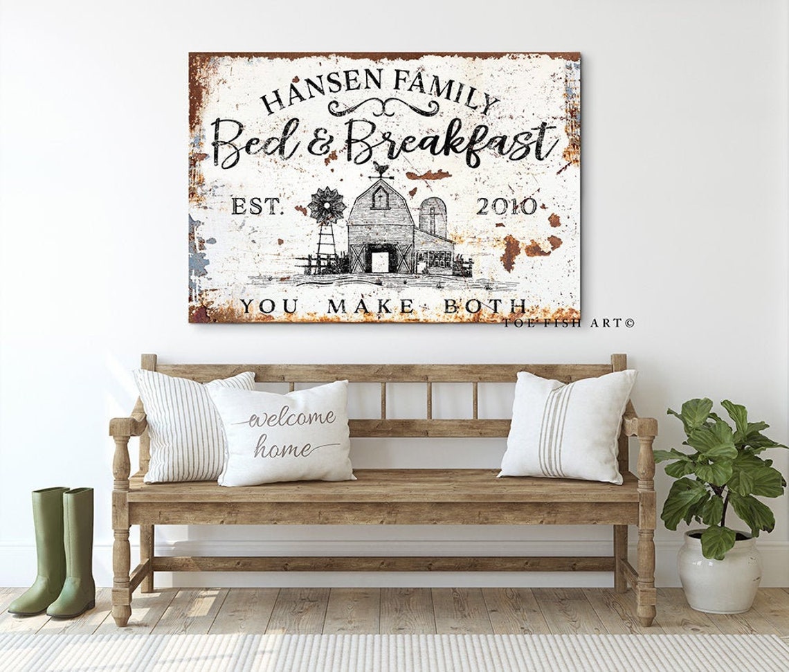 Bed and Breakfast Sign Rustic Farmhouse Wall Decor Name - Etsy