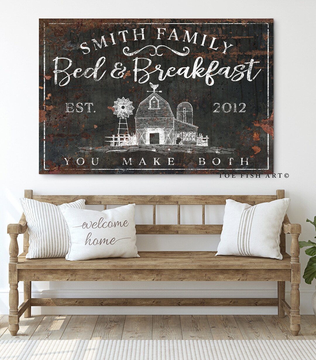 Bed and Breakfast Sign Rustic Farmhouse Wall Decor Name Established ...