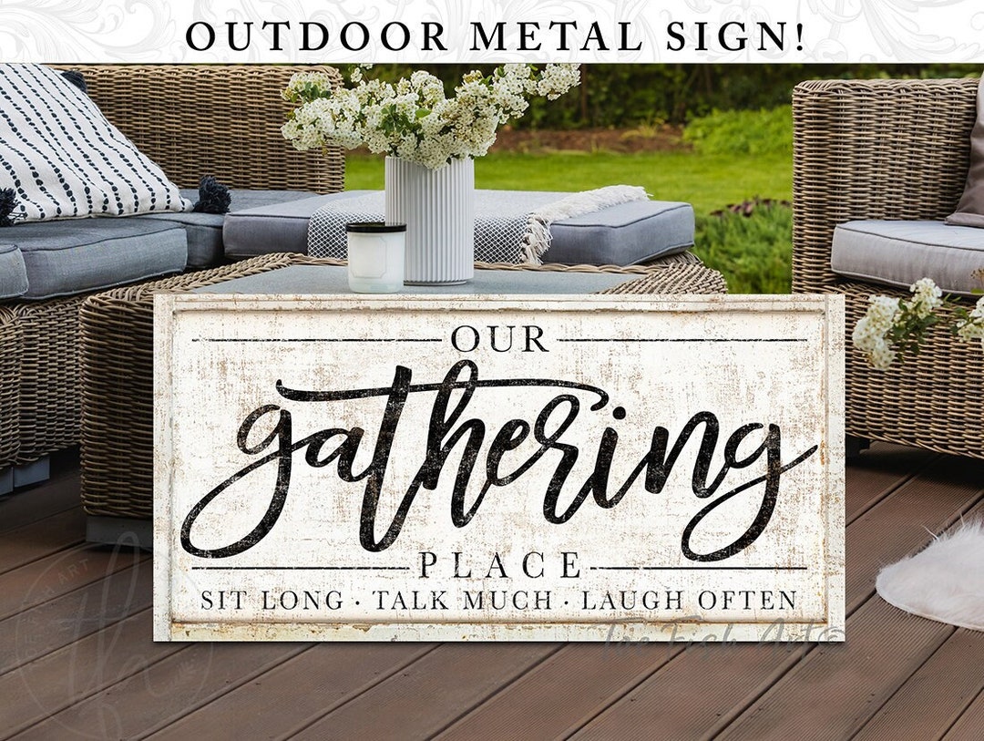 METAL SIGN Personalized Patio Sign Gathering Place Rustic Backyard Bar ...