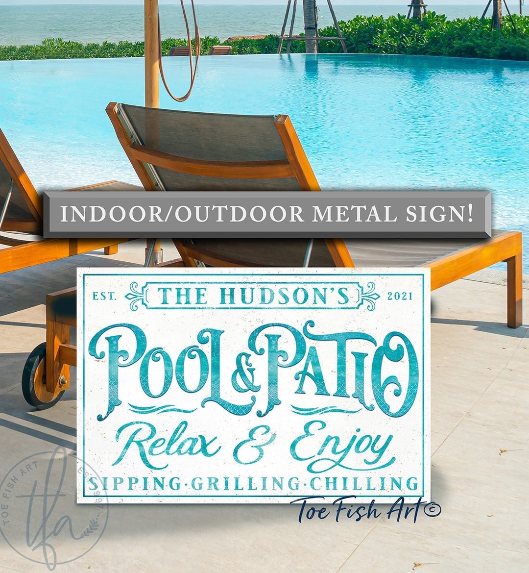 METAL SIGN! Personalized Pool & Patio Sign Backyard Bar and Grill Pool ...