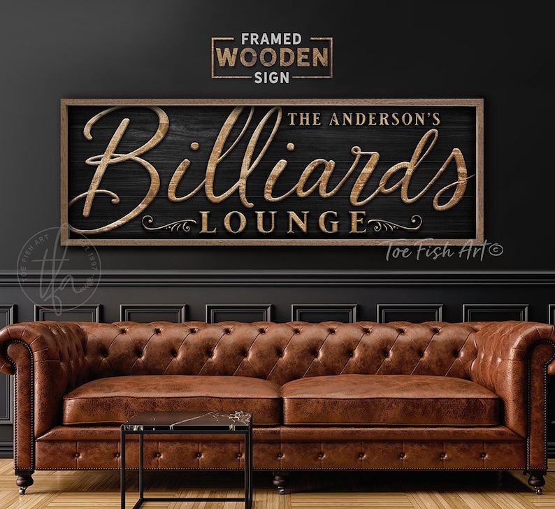 Billiards Sign Man Cave Lounge Wooden Framed Signs Personalized Name ...