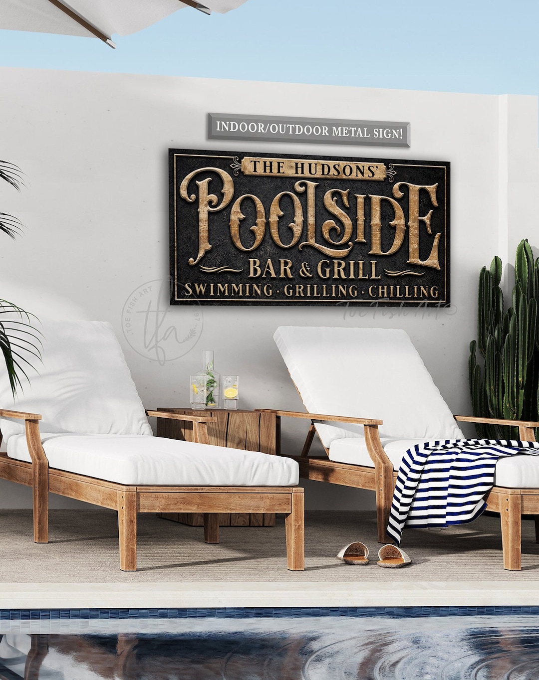 Personalized Poolside Sign Custom Pool & Patio Backyard Bar and Grill ...