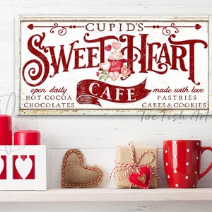 Vintage Valentines Day Sign - Cupid's Sweetheart Cafe Sign, Modern ...